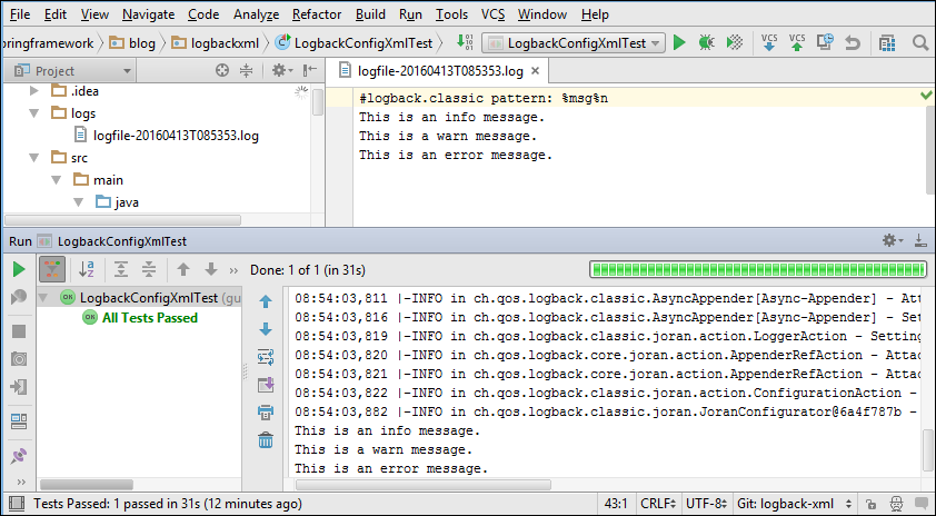 Logback Configuration Using Xml